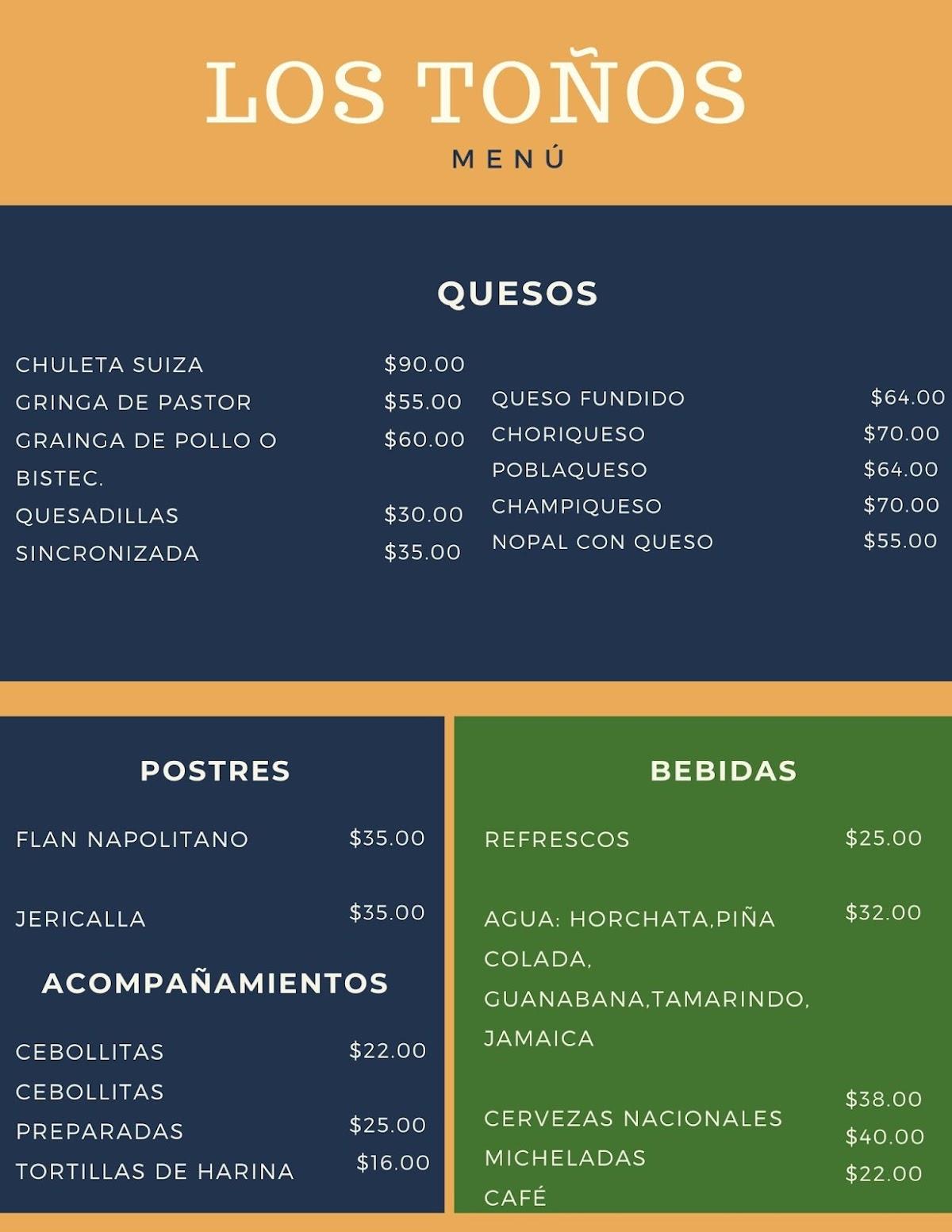 Carta del restaurante Taquería Los Toños, Cuautitlán Izcalli