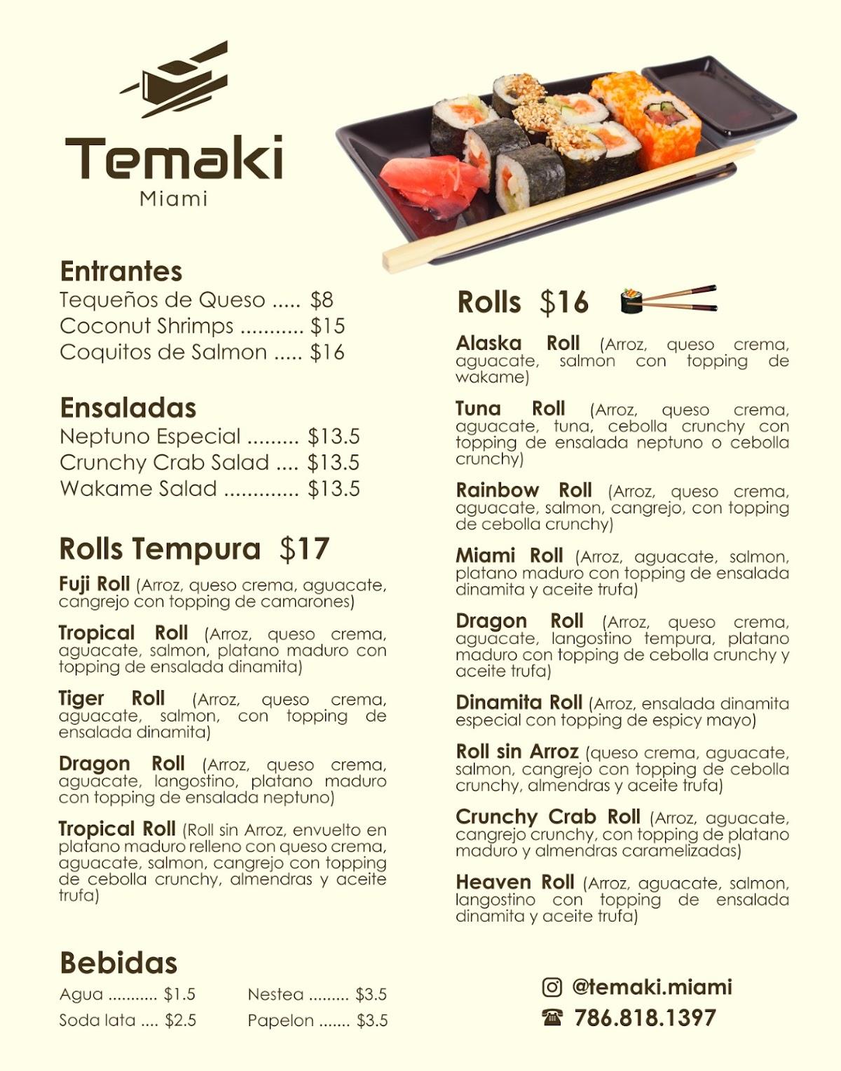 Menu at Temaki Sushi FoodTruck Doral restaurant, Medley