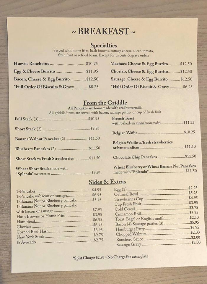 Menu at The Palms Cafe La Quinta, La Quinta