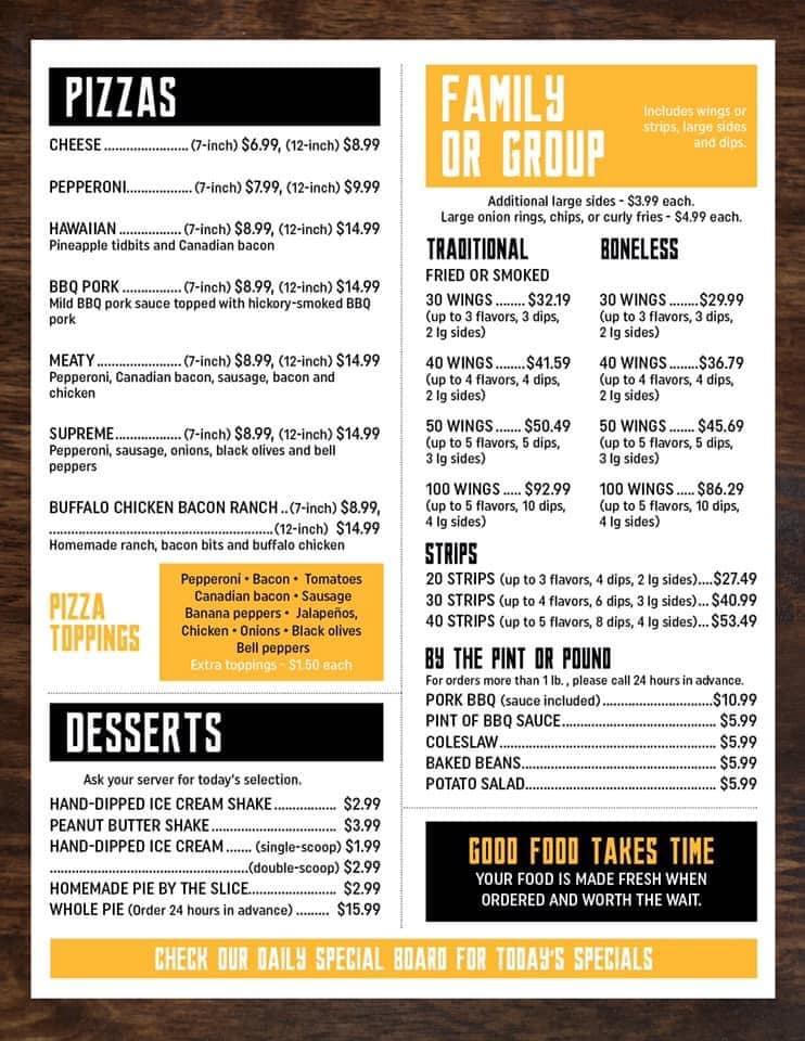 Menu at Topher's Wings BBQ, Rainsville