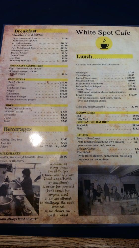 Menu at White Spot Cafe, Anchorage