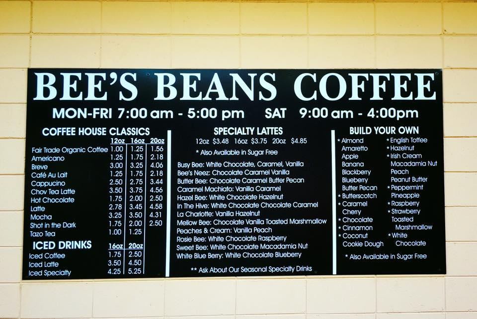 Menu at Bees Beans, Pickens