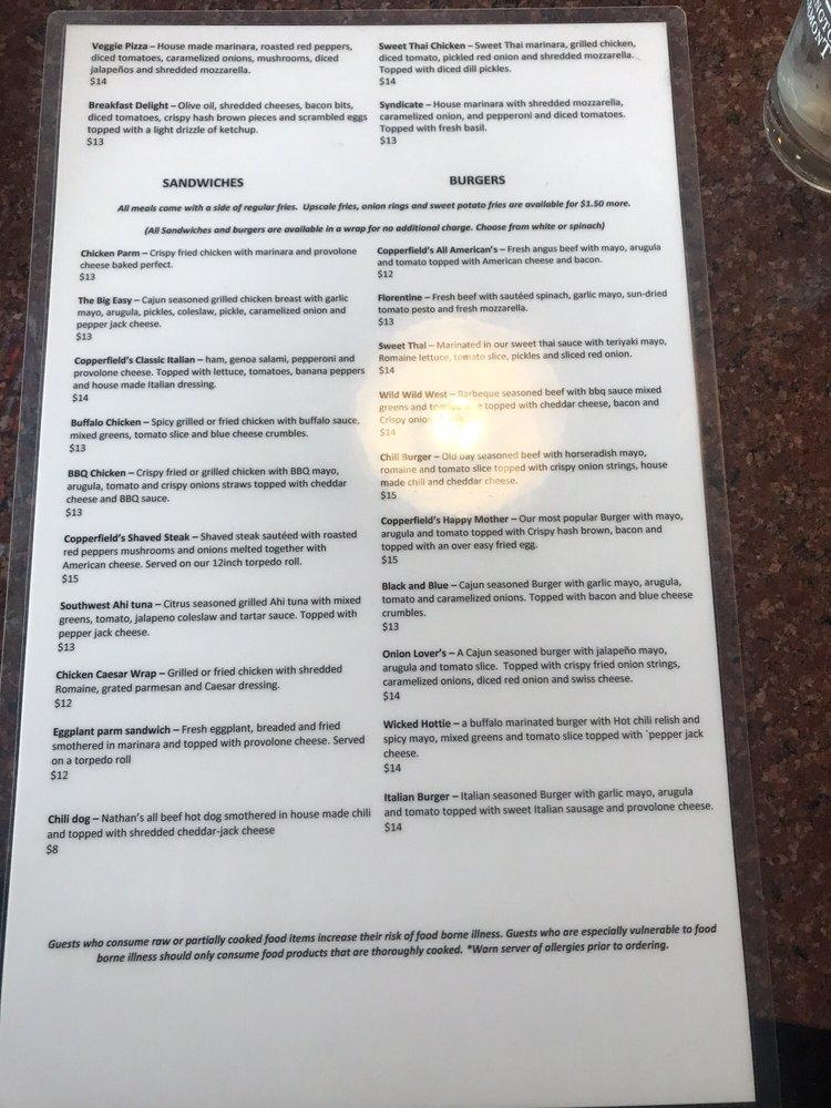 Menu at Copperfield's Burger & Beer House pub & bar, Smithfield, 9 ...