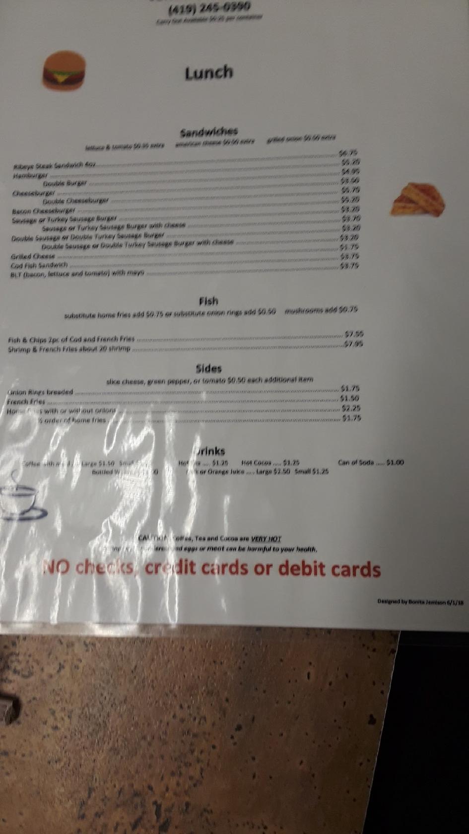 Menu at Jefferson Express restaurant, Toledo