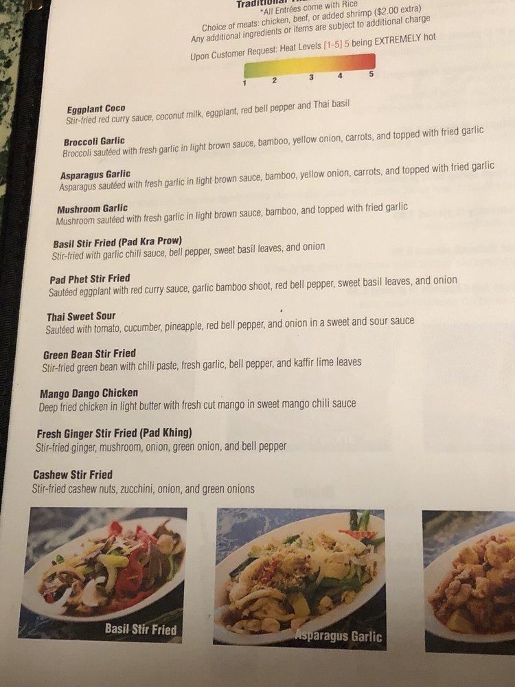 Menu at KB's Thai Hut restaurant, Sacramento