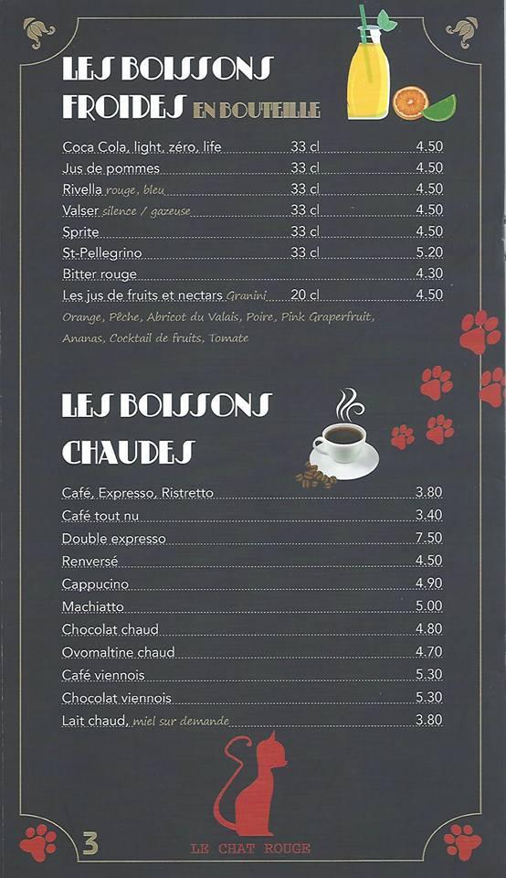 Menu at Le Chat Rouge, Vevey, Rue de Lausanne 23