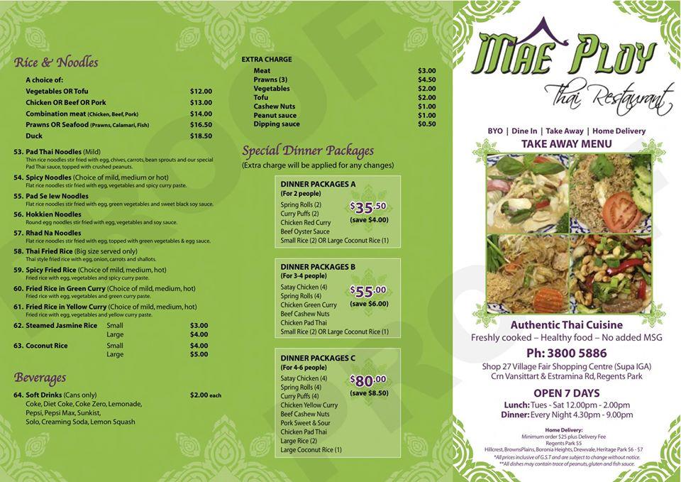 Menu at Mae Ploy Thai Restaurant, Browns Plains