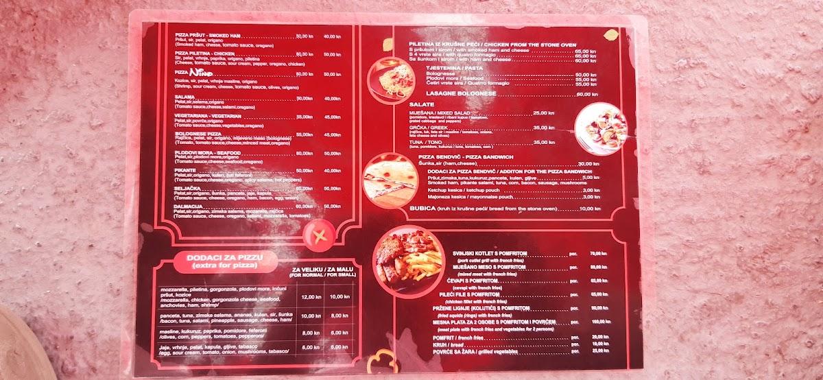 Menu at Nino Pizzeria, Brodarica