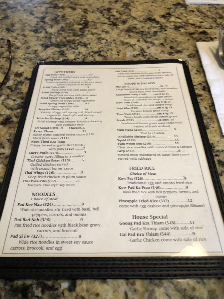 Menu at Pimon Thai restaurant, Lafayette, Johnston St