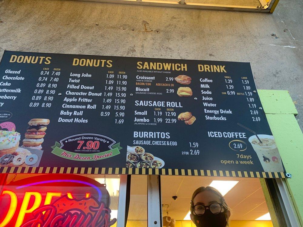 Menu at Sooner Donuts, Oklahoma City, S Sooner Rd