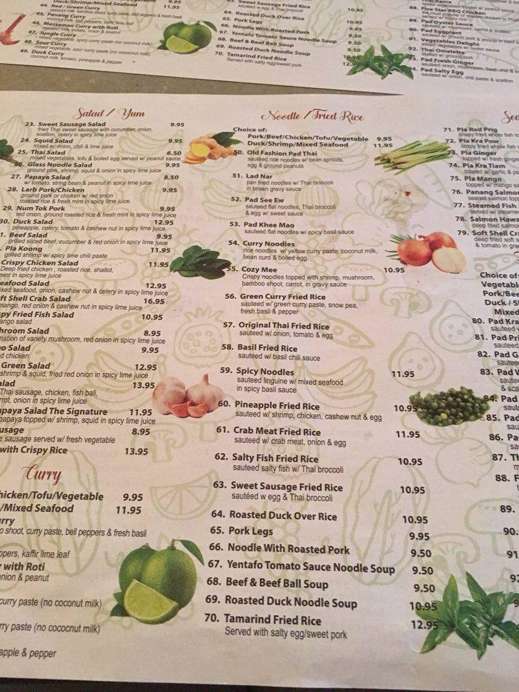Menu at Thailand’s Center Point restaurant, New York City