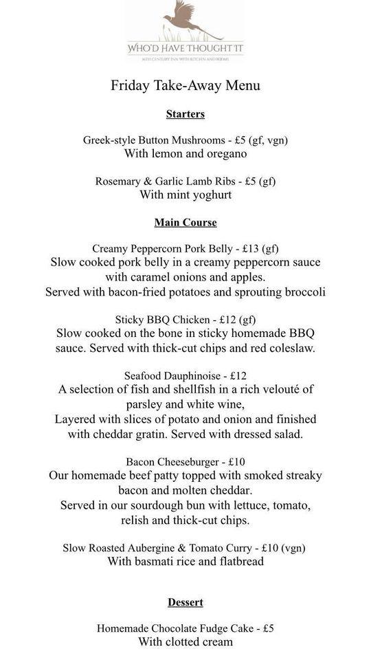 Menu at The Who'd Have Thought It Inn pub & bar, Buckland Monachorum ...