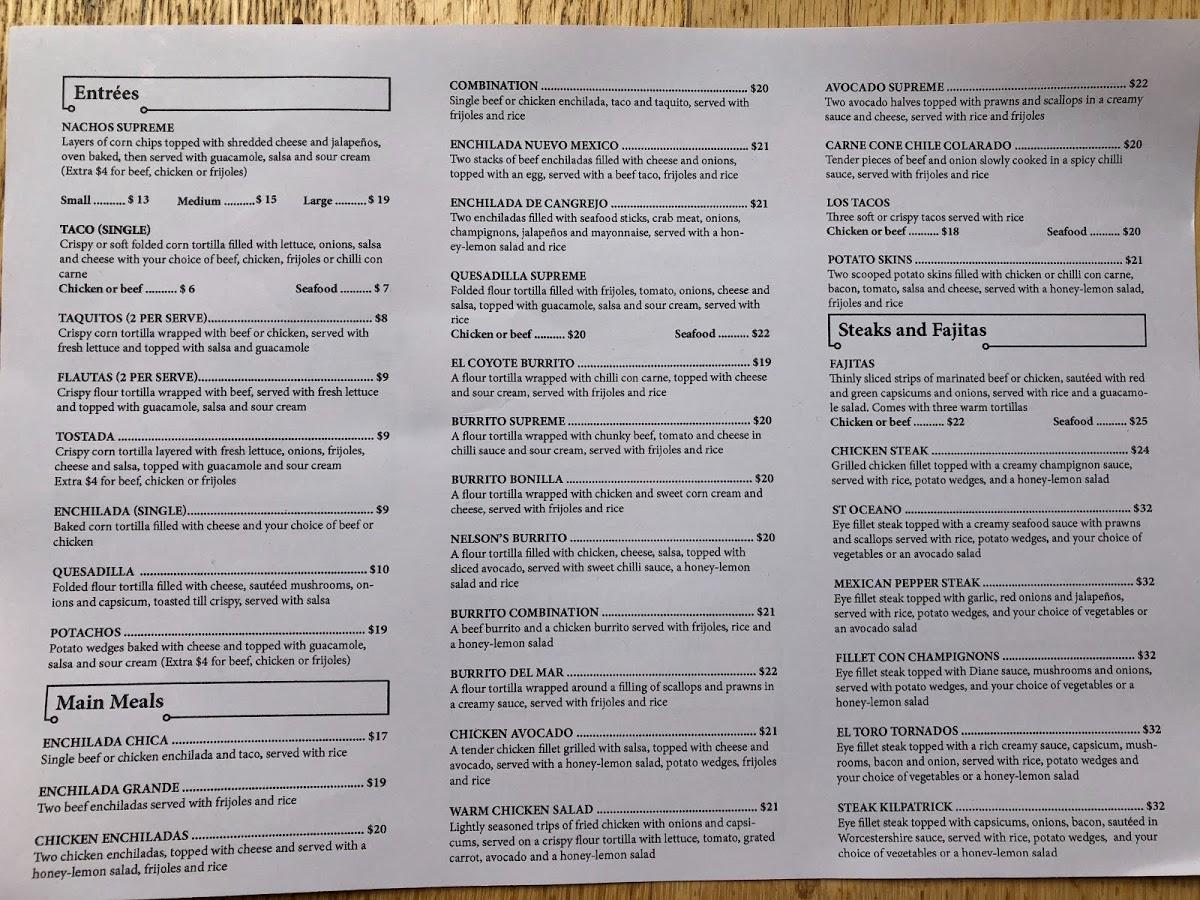 Menu at Amigo Mexican Restaurant, Traralgon