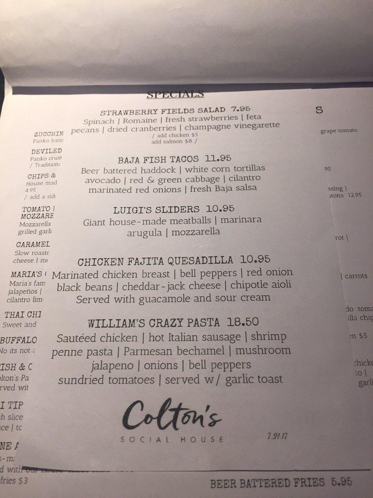 Menu at Colton's Social House steakhouse, Clovis, Shaw Ave