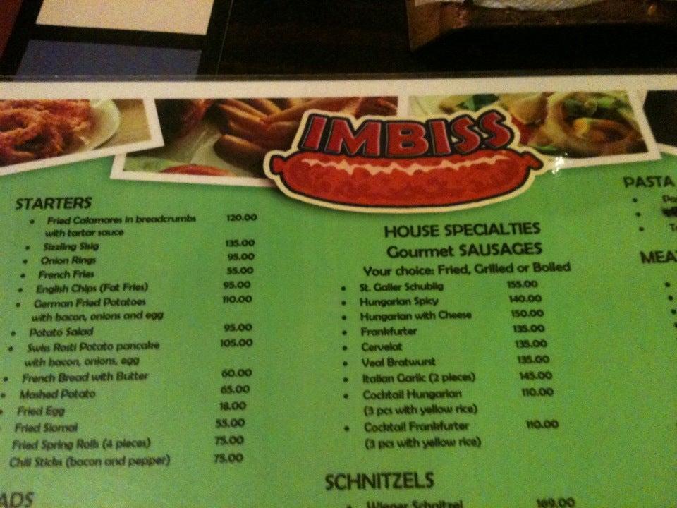 Menu at Imbiss Restaurant, Bacolod, Negros Occidental 6100
