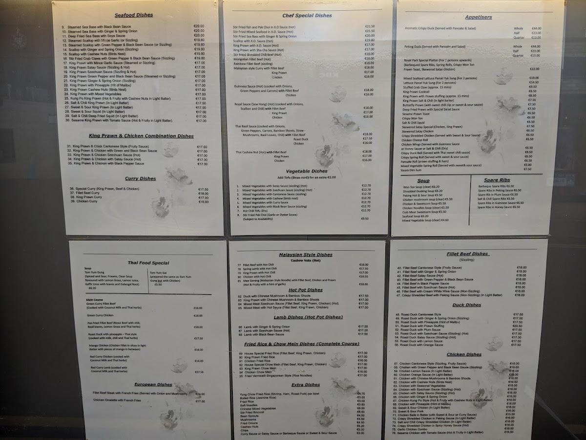 Menu at Royal Park Chinese Restaurant, Greystones
