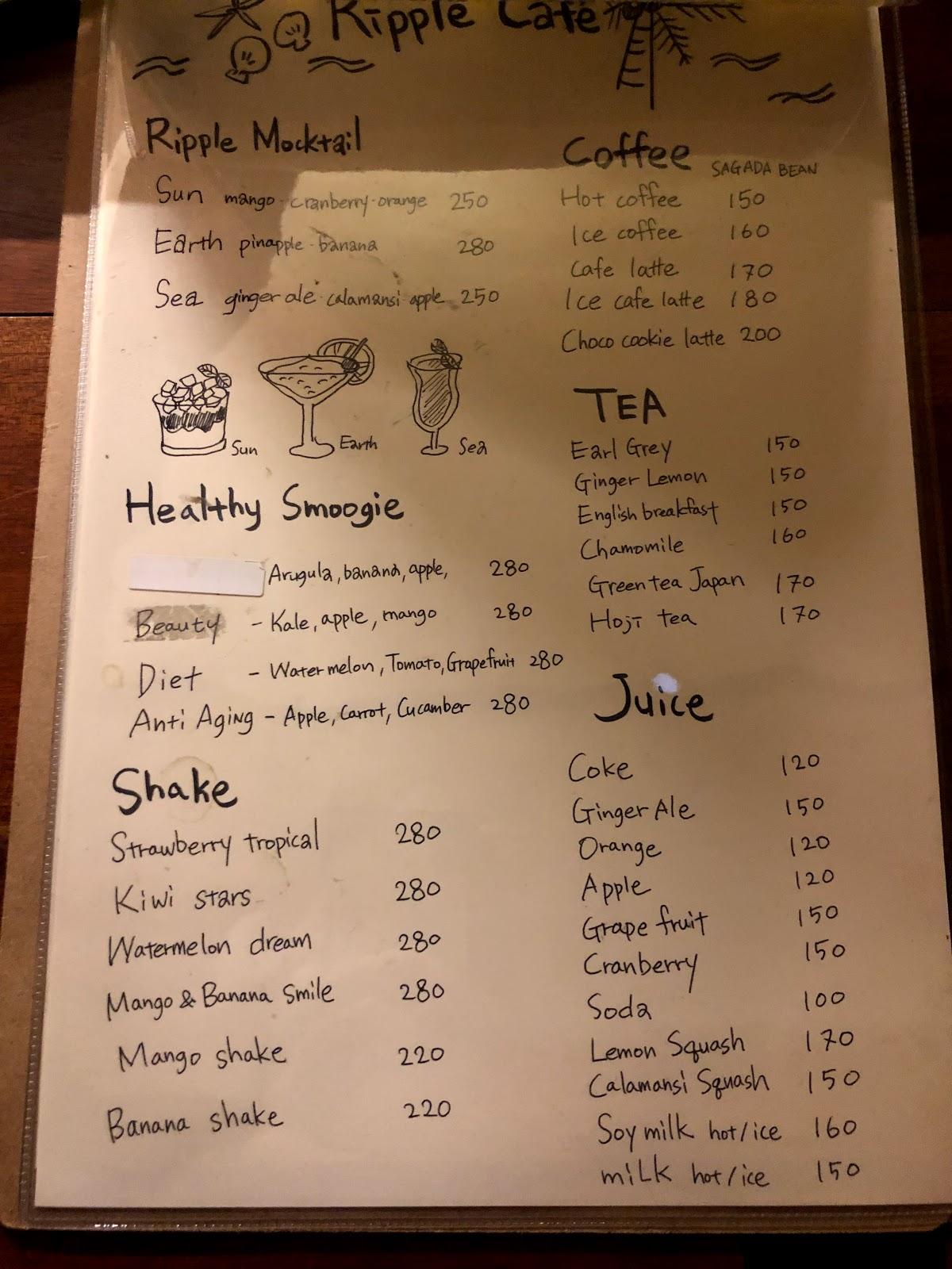 Menu at Bar Ripple, Mandaue City