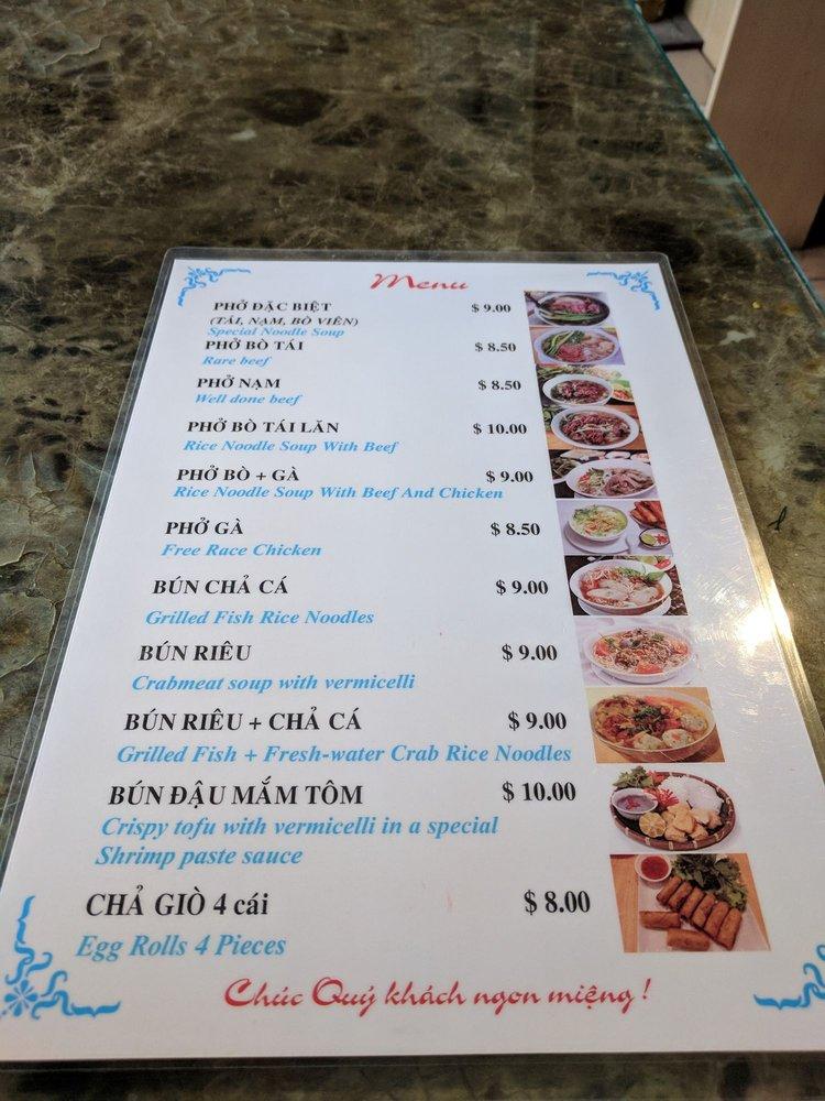 Menu at Cafe Dang Anh, Vancouver