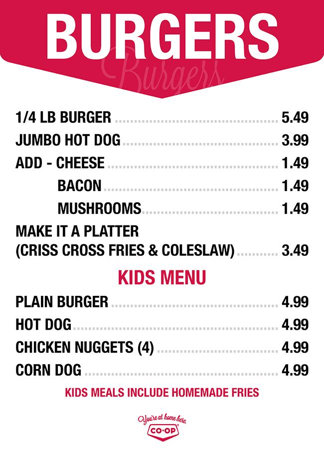 Menu at Discovery Co-op Cafe, North Battleford