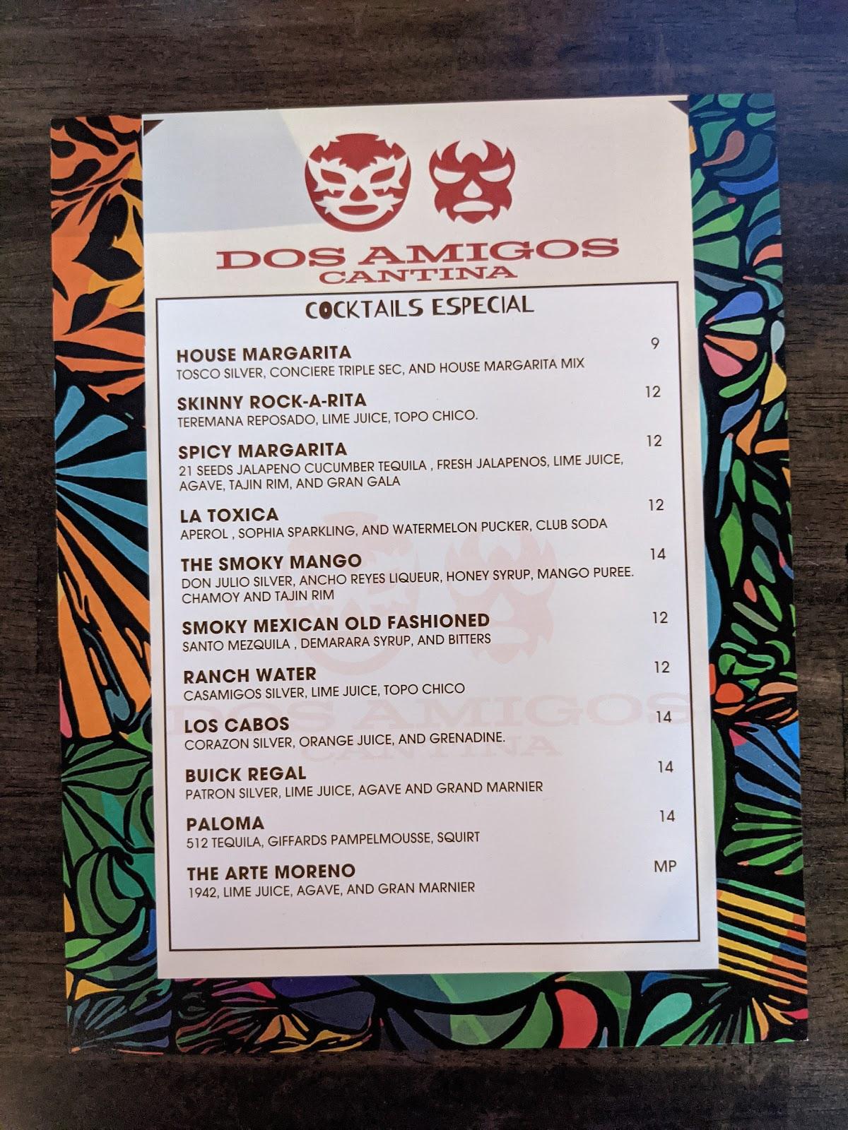 Menu at Dos Amigos Mexican Cantina pub & bar, Huntington Beach