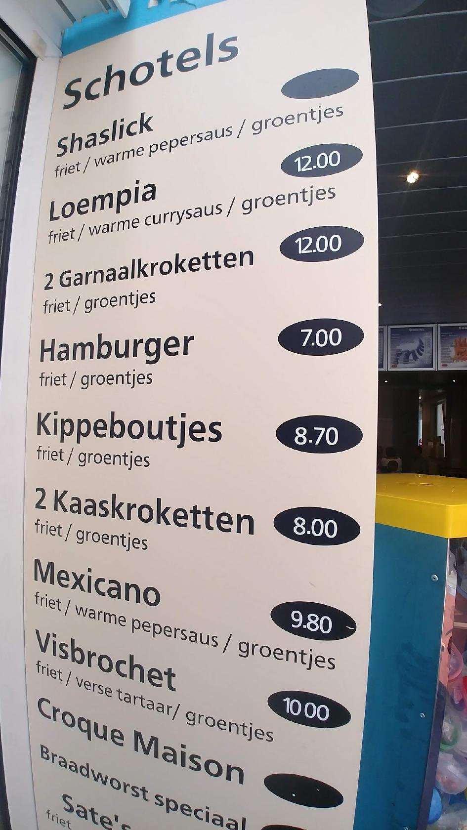 Menu at Jack's Potato, Middelkerke, Leopoldlaan 70