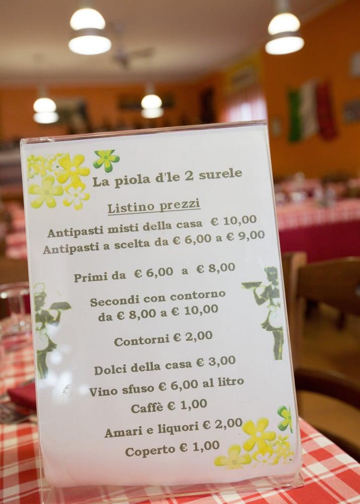 Menu da La Piola D'le 2 Surele Di Milano Susanna ristorante, Torino
