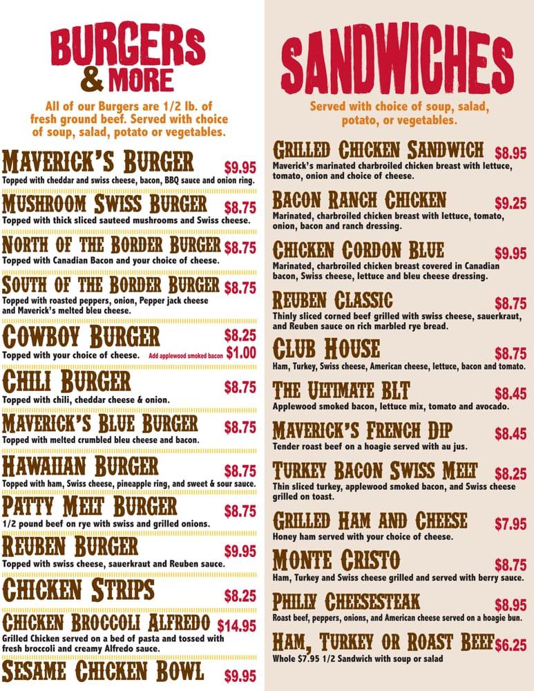Menu at Maverick's Restaurant, Colville