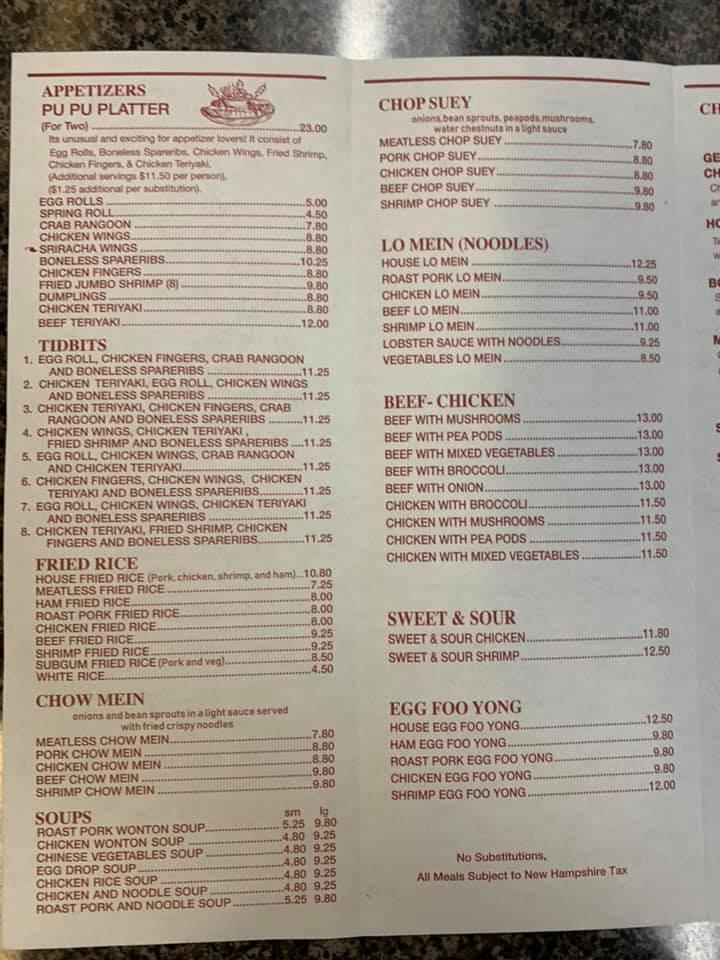 Menu at May Garden restaurant, Franklin
