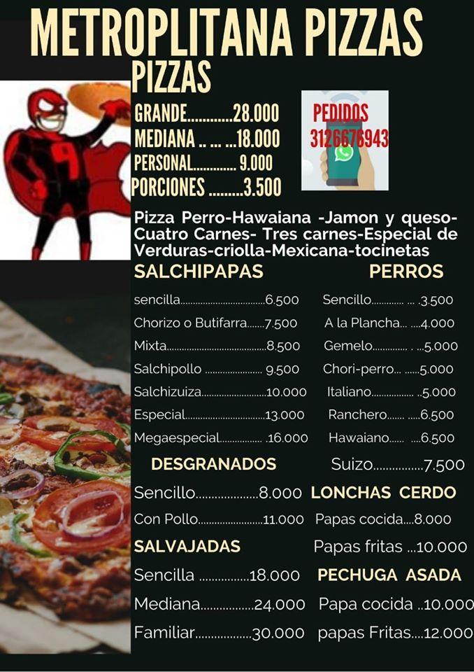 Menu at Metropolitana Pizzas restaurant, Soledad