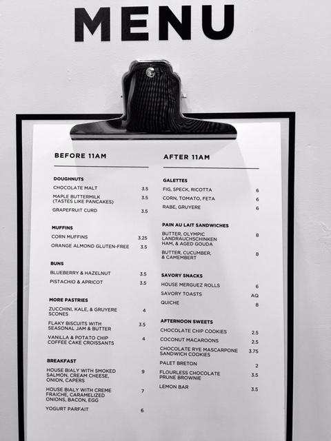 Menu at Peckish cafe, New York City