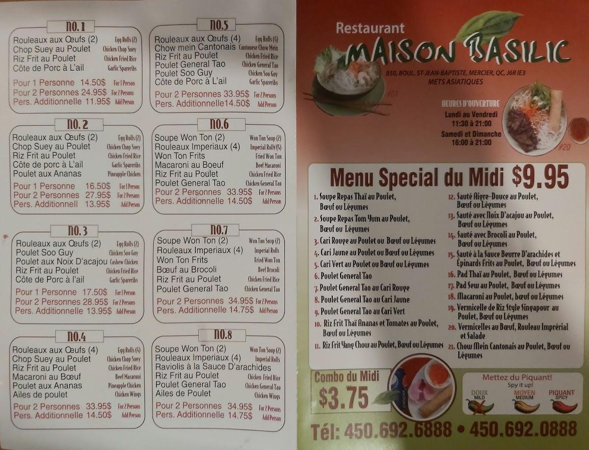 Menu au Restaurant Maison Basilic, Mercier
