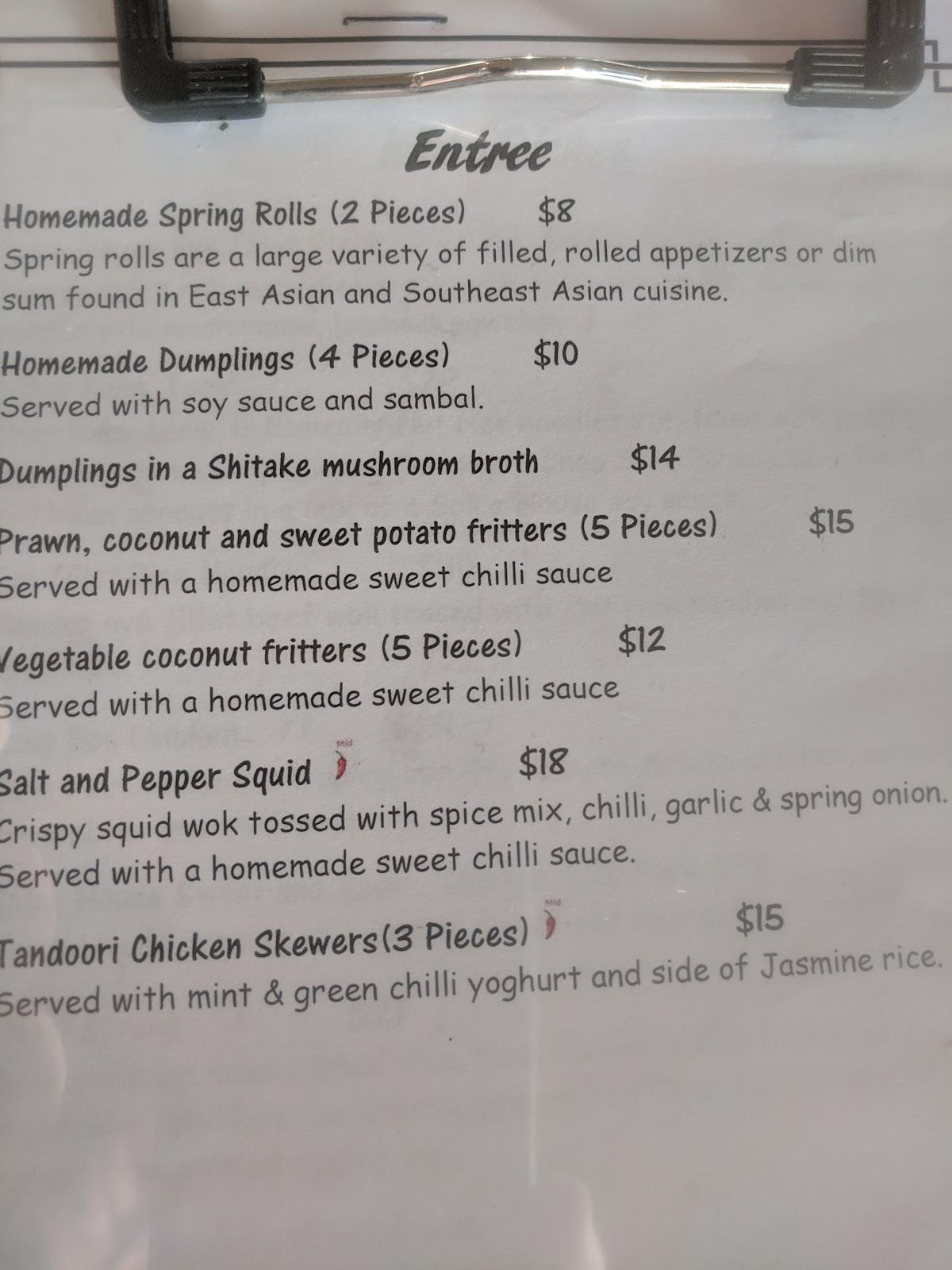 Menu at Spice House restaurant, Ulverstone