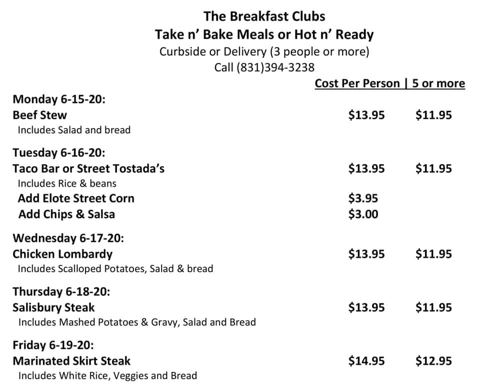 Menu at The Breakfast Club, Seaside