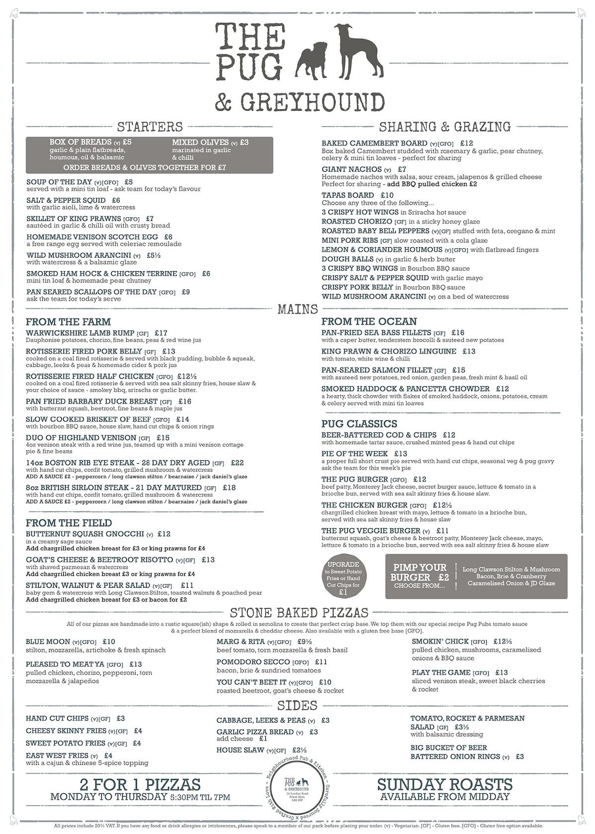 Menu at The Italian Greyhound pub & bar, Leicester