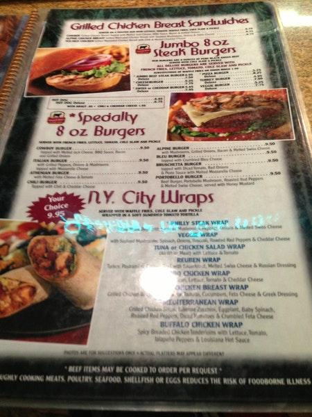 Menu at Vernon Diner restaurant, Vernon