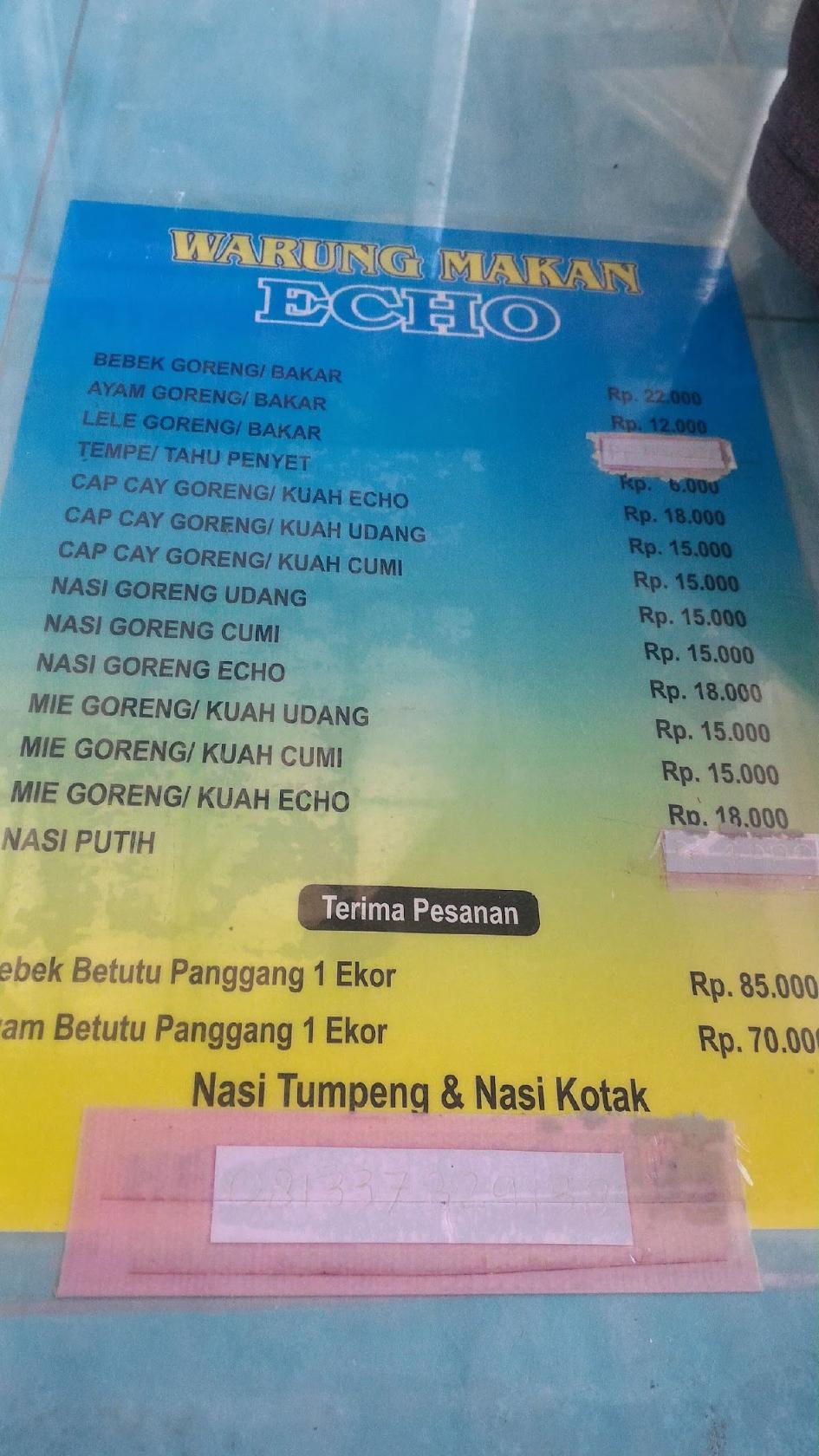 Menu at Warung Echo, Kuta Selatan