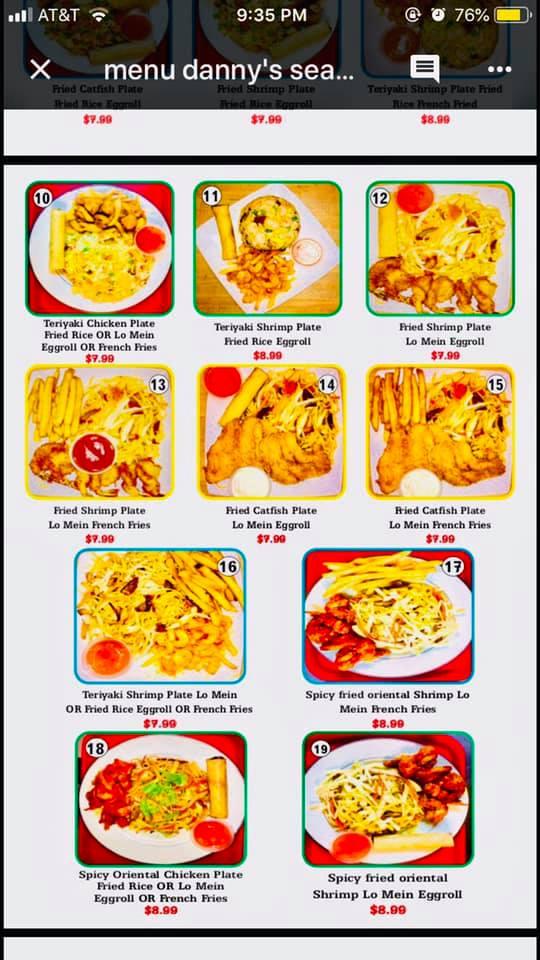 Menu at Danny's Seafood restaurant, Long Beach