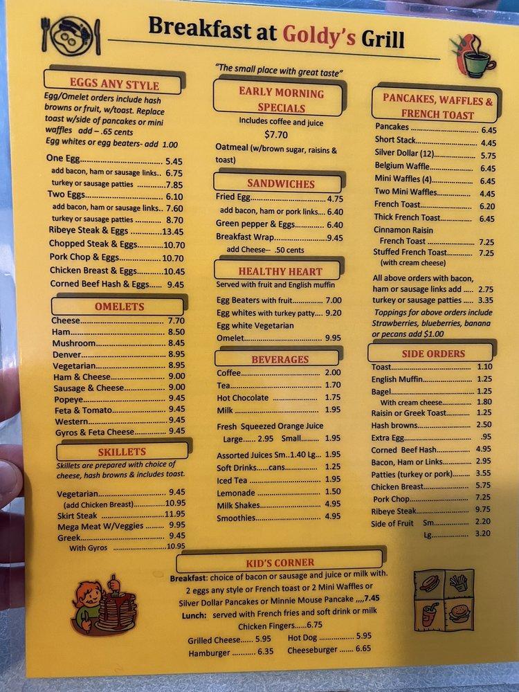 Menu at Goldy's Grill cafe, Park Ridge