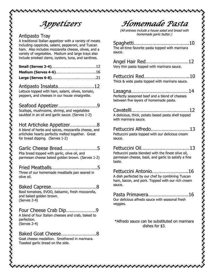 Menu at The Italian Connection restaurant, Fort Wayne