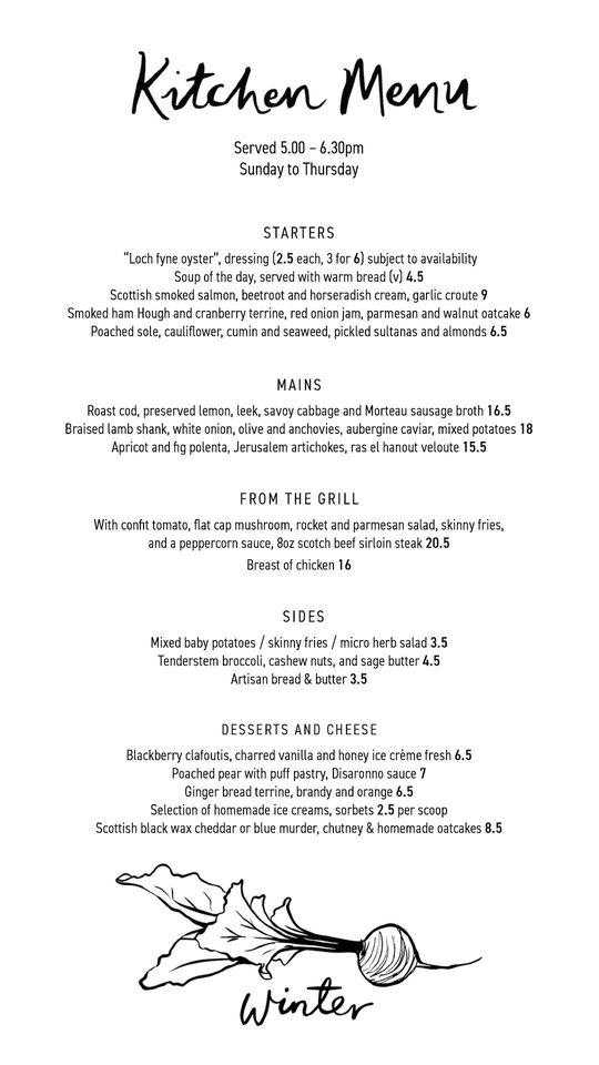 Menu at Knockderry Country House Hotel restaurant, England