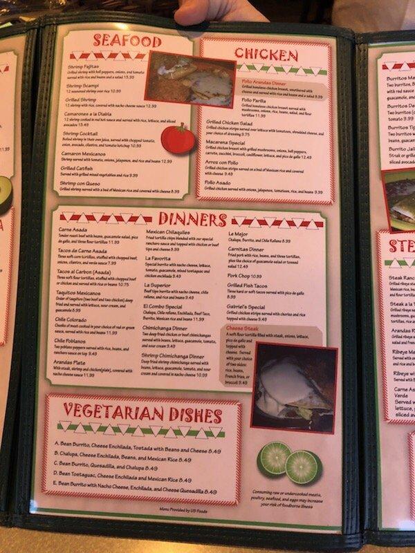 Menu at Arandas Mexican Restaurant, Frankfort