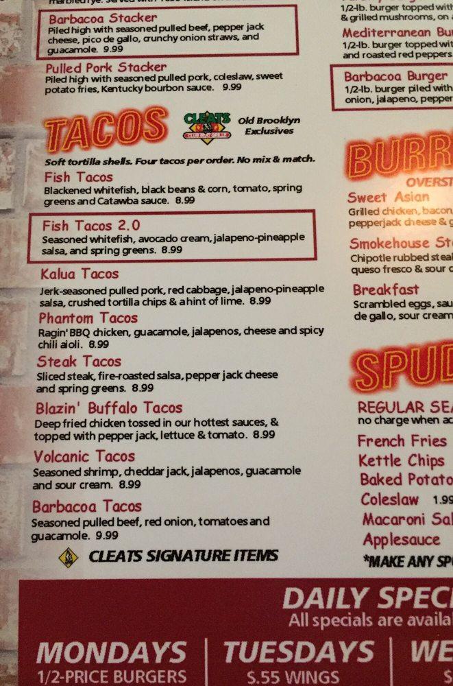 Menu at Cleats Club Seat Grille Old Brooklyn, Cleveland, Jennings Rd