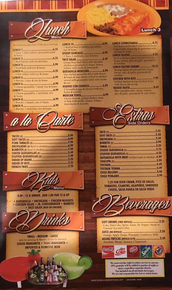 Menu at El Toro Loco restaurant, Memphis, Poplar Ave