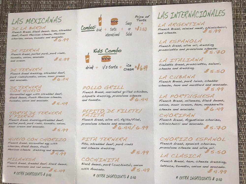 Menu at Las Tortas the original Mexican sub restaurant, McAllen, N 10th St