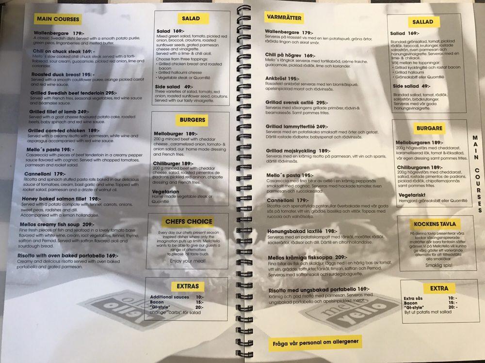 Menu at Mello Yello pub & bar, Malmö