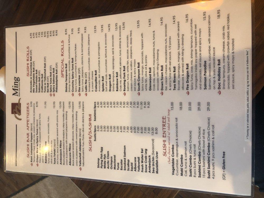 Menu at Ming’s Cafe Glenwood Springs, Glenwood Springs