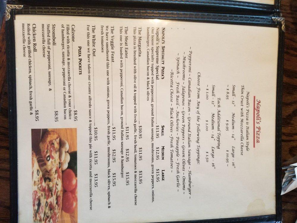 Menu at Napoli's Italian Restaurant, Duncan