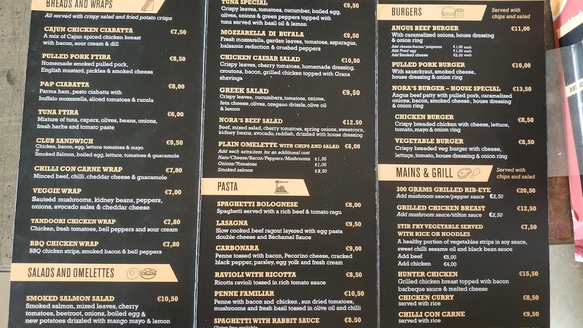 Menu at Nora's Lounge Diner restaurant, Mellieha