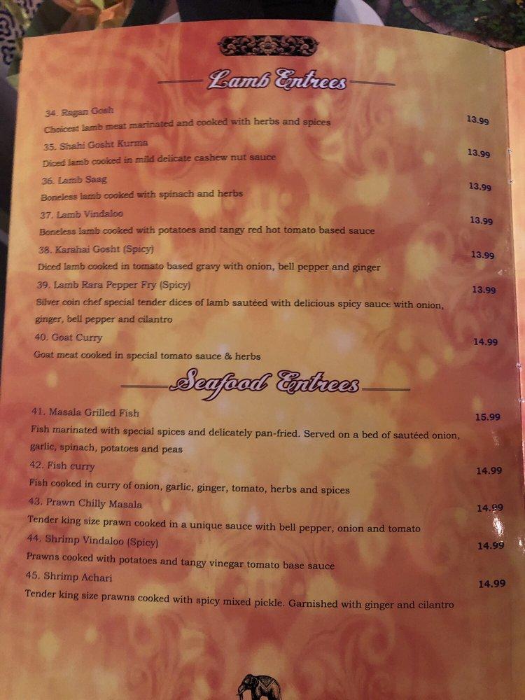 Menu at Silver Coin Indian Grill restaurant, Birmingham, Lorna Rd