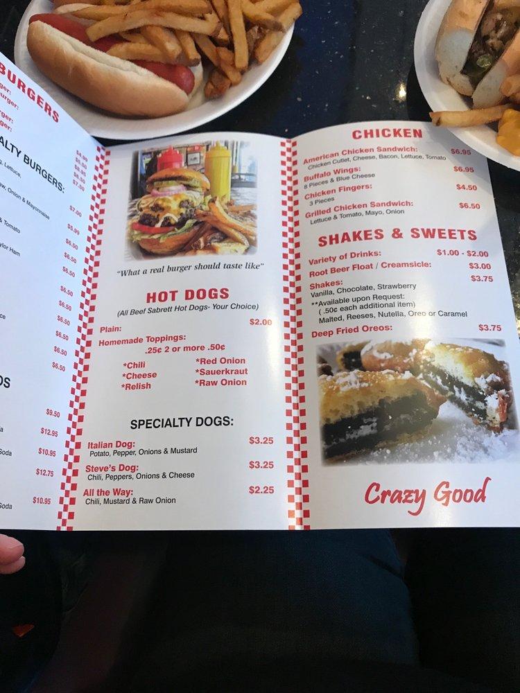 Menu at Steve's Burgers restaurant, Garfield, 68 Passaic St